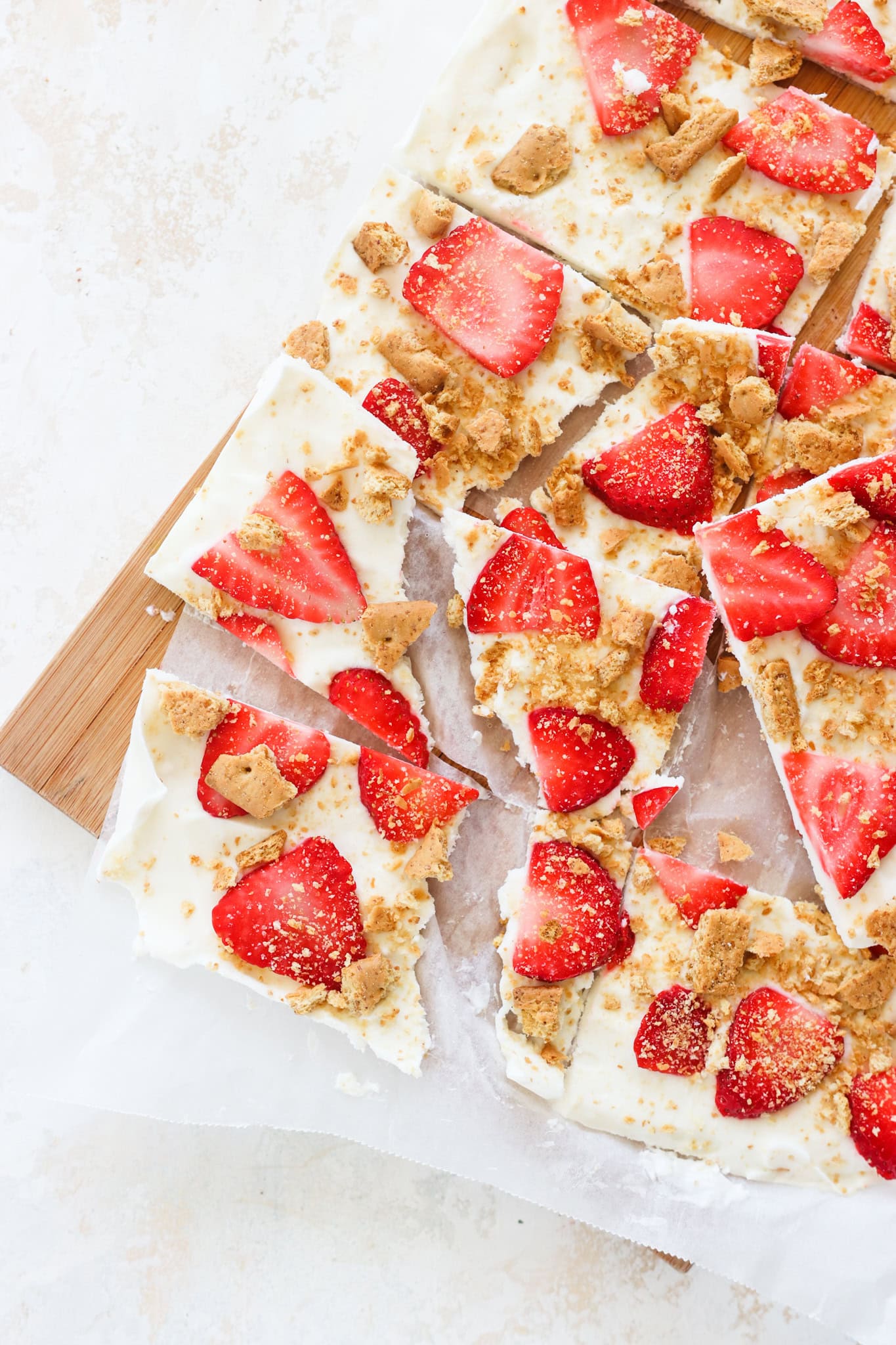 High Protein Frozen Greek Yogurt Cheesecake Bark with Strawberries ...